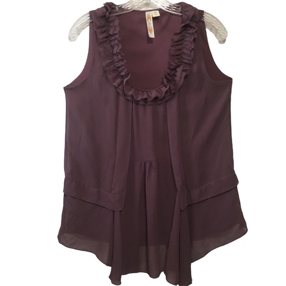 Adiva | Tops | Top Adiva Purple Sheer Overlay Flowy Sleeveless Pleated ...